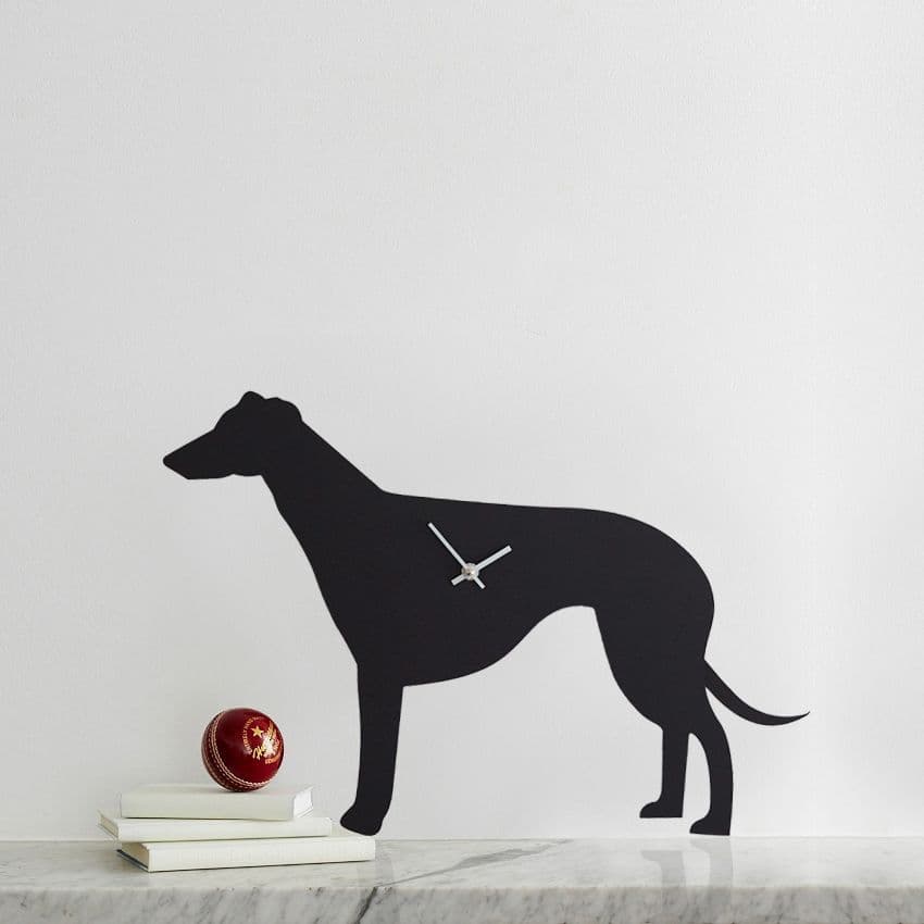 GREYHOUND / LURCHER CLOCK WITH WAGGING TAIL - horse and hoof