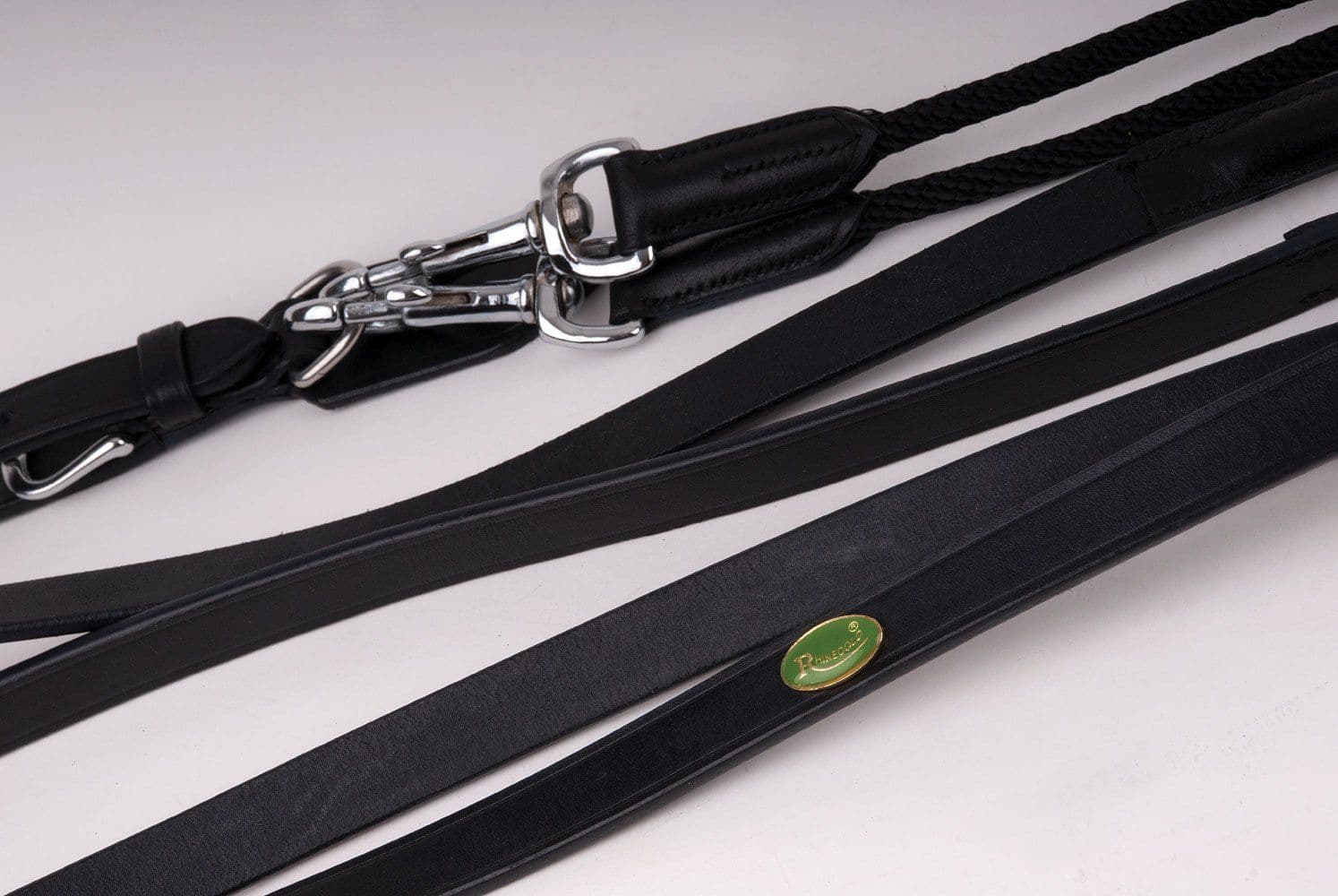 Rhinegold - Leather Draw Reins with rope insert - horse and hoof